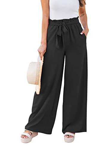 NIMIN High Waisted Wide Leg Pants for Women Comfy Dress Pants Loose Business Casual Pants Flowy Summer Beach Pants with Pockets Balck Large Black