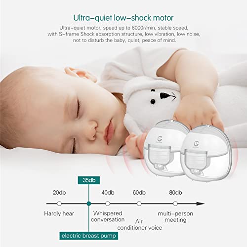 GULANNE Breast Pump Hands Free, Electric Breast Pump with 2 Modes & 9 Levels,Leak-Proof Design & Low Noise, Painless Breastfeeding Wearable Breast Pump Flange Inserts 27mm, Extra Free with 24mm