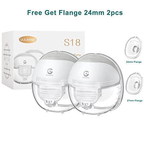 GULANNE Breast Pump Hands Free, Electric Breast Pump with 2 Modes & 9 Levels,Leak-Proof Design & Low Noise, Painless Breastfeeding Wearable Breast Pump Flange Inserts 27mm, Extra Free with 24mm