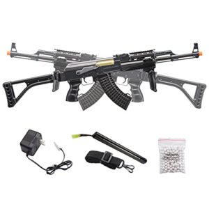 realstic de airsoft ak-47 aeg rifle side folding stock with battery & charger, black