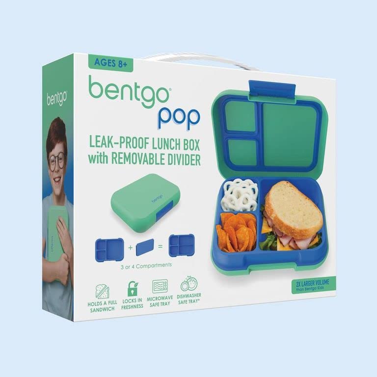 Bentgo® Pop - Bento-Style Lunch Box for Kids 8+ and Teens - Holds 5 Cups of Food with Removable Divider for 3-4 Compartments - Leak-Proof, Microwave/Dishwasher Safe, BPA-Free (Spring Green/Blue)