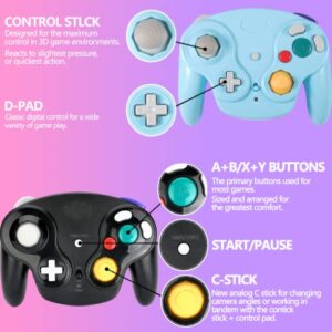 Dliaonew 2.4G Wireless Gamecube Controller, Classic Gamecube Wii Controller with Receiver Adapter for Wii Gamecube NGC (Black and Blue)