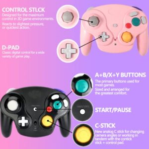 Dliaonew 2.4G Wireless Gamecube Controller, Classic Gamecube Wii Controller with Receiver Adapter for Wii Gamecube NGC (Black and Pink)