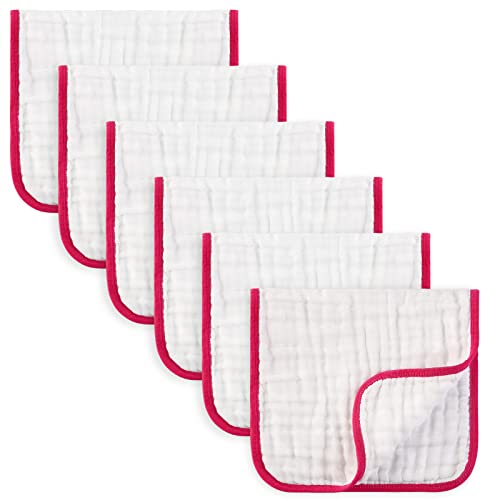 Baby Muslin Burp Cloths Sets for Unisex Newborn Burping Clothes 6 Pack Bibs Rags for Boys and Girls (Pink)