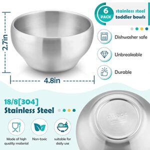 HaWare 6-Piece Kids Bowls, 12oz SUS304 Metal Bowl for Toddler Children, Small Baby Bowls for Feeding/Soup/Snacks, Multipurpose 18/8 Stainless Steel Cereal Bowls, Double Walled, Dishwasher Safe