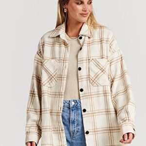 ANRABESS Womens Casual Plaid Shacket Button Down Long Sleeve Shirt Jacket