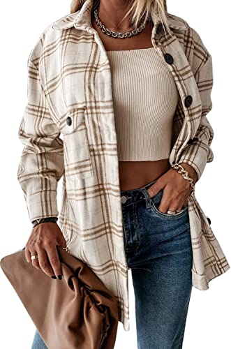 ANRABESS Womens Casual Plaid Shacket Button Down Long Sleeve Shirt Jacket