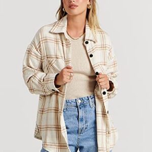 ANRABESS Womens Casual Plaid Shacket Button Down Long Sleeve Shirt Jacket