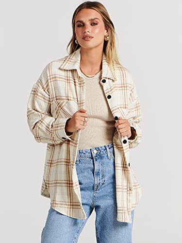 ANRABESS Womens Casual Plaid Shacket Button Down Long Sleeve Shirt Jacket