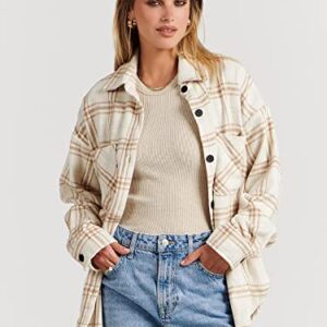 ANRABESS Womens Casual Plaid Shacket Button Down Long Sleeve Shirt Jacket