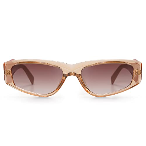 SOJOS Cat eye Fashion Small Narrow sunglasses womens Butterfly Trendy Rectangle shades SJ2245 with Transparent Brown Frame/Brown Lens