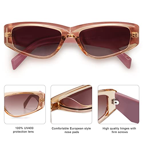 SOJOS Cat eye Fashion Small Narrow sunglasses womens Butterfly Trendy Rectangle shades SJ2245 with Transparent Brown Frame/Brown Lens