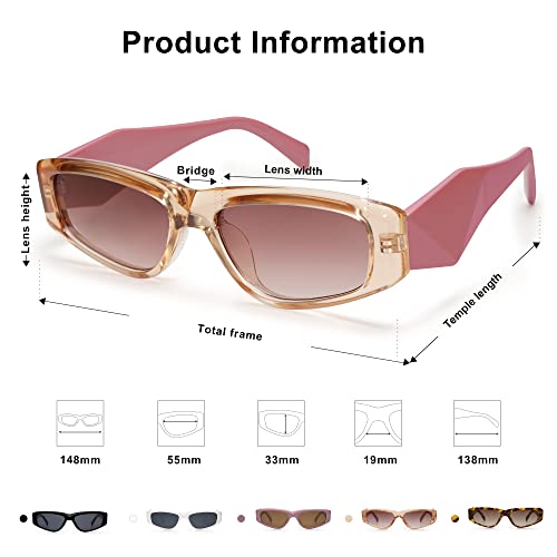 SOJOS Cat eye Fashion Small Narrow sunglasses womens Butterfly Trendy Rectangle shades SJ2245 with Transparent Brown Frame/Brown Lens