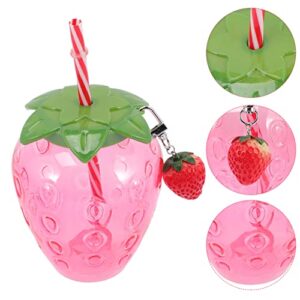 Alipis 4pcs Hawaii Sippy Cup Cartoon Fruit Straw Cups Party Sippy Cup Strawberry Shaped Cup Luau Drink Cups with Straw and Strawberry Pendant Beverage Juice Mug for Party