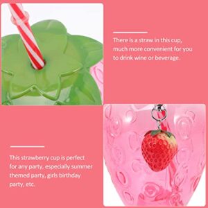 Alipis 4pcs Hawaii Sippy Cup Cartoon Fruit Straw Cups Party Sippy Cup Strawberry Shaped Cup Luau Drink Cups with Straw and Strawberry Pendant Beverage Juice Mug for Party