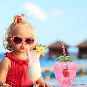 Alipis 4pcs Hawaii Sippy Cup Cartoon Fruit Straw Cups Party Sippy Cup Strawberry Shaped Cup Luau Drink Cups with Straw and Strawberry Pendant Beverage Juice Mug for Party