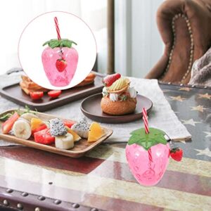 Alipis 4pcs Hawaii Sippy Cup Cartoon Fruit Straw Cups Party Sippy Cup Strawberry Shaped Cup Luau Drink Cups with Straw and Strawberry Pendant Beverage Juice Mug for Party