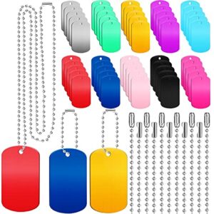 50 pcs blank dog tags aluminum tags colorful blank pet id tag rectangle metal stamping tags with 100 pcs long and short plated necklace chain for diy decorative craft pet dog tags