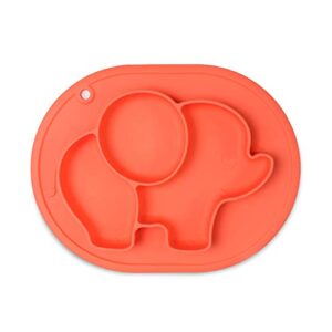 trumpetic elephant silicone suction plate with hanging hole, divided toddler plates, skidproof & unbreakable, bpa free, dishwasher microwave safe (orange)