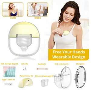 Wearable Breast Pump Electric,Hands Free 2 Modes 9 Levels Worn in-Bra Low Noise Painless Lactation Breastfeeding All-in-One Automatic Portable Hands Free Wireless Breast Pump Invisible 24mm (1Pc)