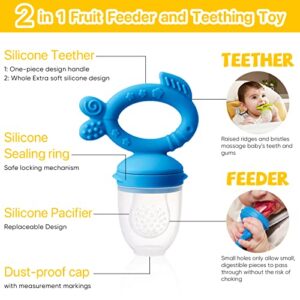 Baby Spoons Silicone Baby Led Weaning Feeding Spoon Set with Baby Fruit Feeder Pacifier Fresh Food Feeder (2 Count) - Baby Teething Toys Teether, Mash and Serve Bowl, Baby Feeding Set First Stage