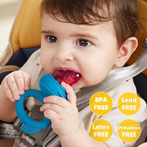 Baby Spoons Silicone Baby Led Weaning Feeding Spoon Set with Baby Fruit Feeder Pacifier Fresh Food Feeder (2 Count) - Baby Teething Toys Teether, Mash and Serve Bowl, Baby Feeding Set First Stage