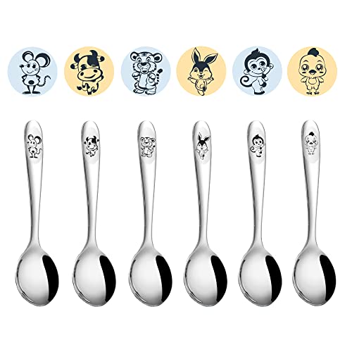 FUNNUO 6 Pack 18/8 Stainless Steel Toddler Spoons, Toddler Utensil for Kids Self Feeding, Baby Safe Spoons Set with Mirror Polished, Dishwasher Safe