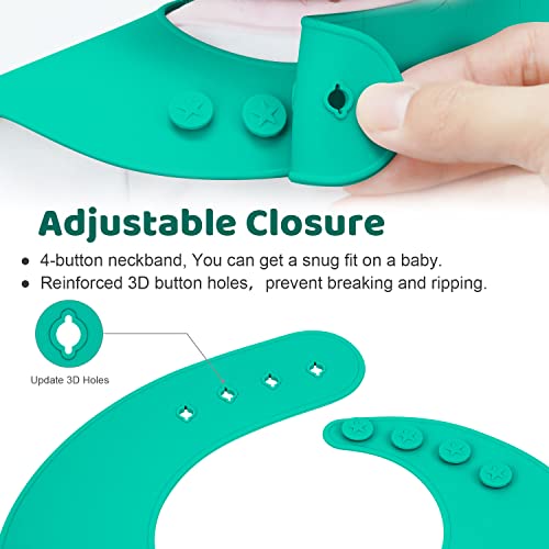 Silicone Baby Feeding Set - 6 Pack Baby Led Weaning Supplies for Infant & Toddlers 6+ Months, Baby Eating Supplies with Suction Bowl & Plate, Bib, Training cup, Spoon, Fork - Dishwasher Safe - Green