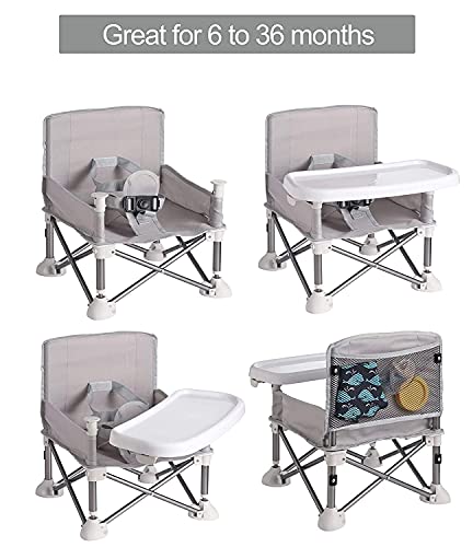 PandaEar Portable Baby Seat Travel| Compact Fold with Straps for Indoor/Outdoor Use| Great for Camping, Beach, Lawn |Toddlers, Kids, Boys, Girls (Seat with Placemat Grey)