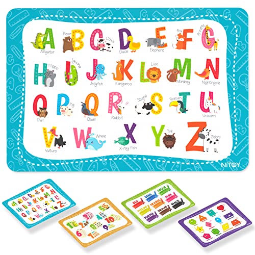 NiBaby Educational Placemats for Kids Reusable Wipeable - Toddler Placemats for Learning Alphabet ABC Color Number Shape - Kids Placemats for Dining Table Kindergarten - Set of 4