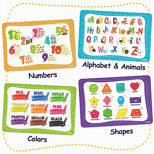 NiBaby Educational Placemats for Kids Reusable Wipeable - Toddler Placemats for Learning Alphabet ABC Color Number Shape - Kids Placemats for Dining Table Kindergarten - Set of 4