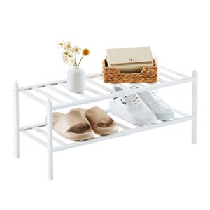 dikolre shoe rack organizer storage for closet entryway, dorm front door hallway bamboo stackable small wooden 2-tier shelf, white