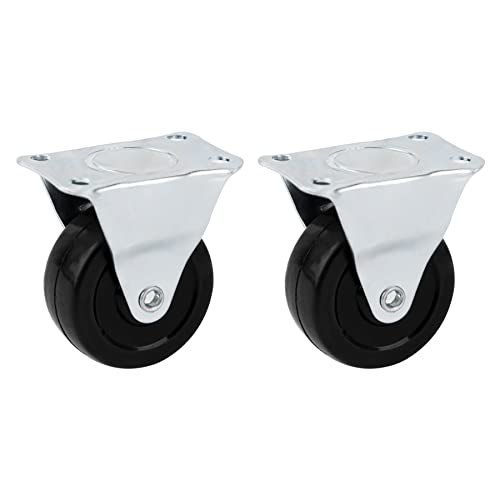 AUEAR, 2 Pack 2 Inch Rubber Caster Wheels Heavy Duty Fixed Black Casters with Rigid Non-Swivel Top Plate for Furniture