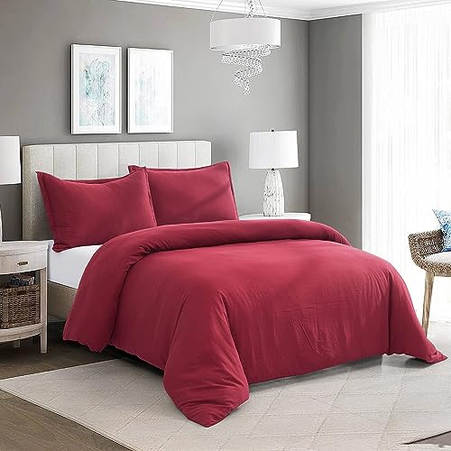 Plushii Duvet Cover Twin Size Set - 1 Duvet Cover with 1 Pillow Shams - 2 Pieces Comforter Cover with Zipper Closure - Ultra Soft Brushed Microfiber, Red