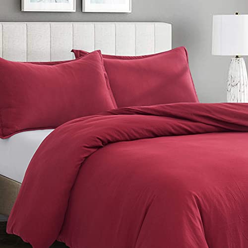 Plushii Duvet Cover Twin Size Set - 1 Duvet Cover with 1 Pillow Shams - 2 Pieces Comforter Cover with Zipper Closure - Ultra Soft Brushed Microfiber, Red