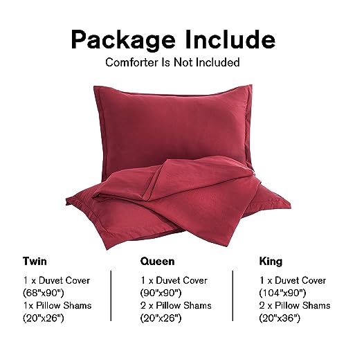 Plushii Duvet Cover Twin Size Set - 1 Duvet Cover with 1 Pillow Shams - 2 Pieces Comforter Cover with Zipper Closure - Ultra Soft Brushed Microfiber, Red