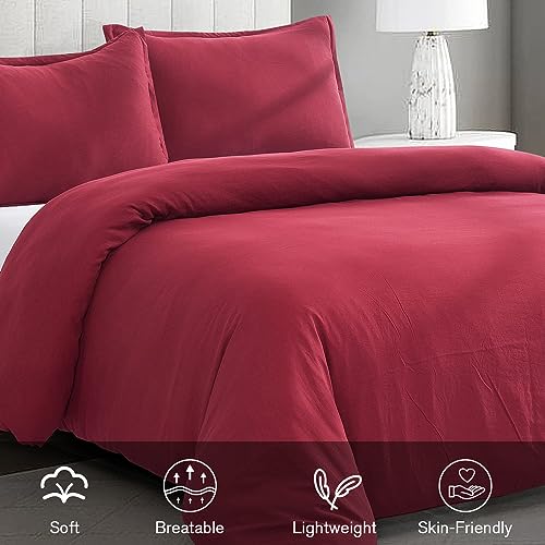 Plushii Duvet Cover Twin Size Set - 1 Duvet Cover with 1 Pillow Shams - 2 Pieces Comforter Cover with Zipper Closure - Ultra Soft Brushed Microfiber, Red