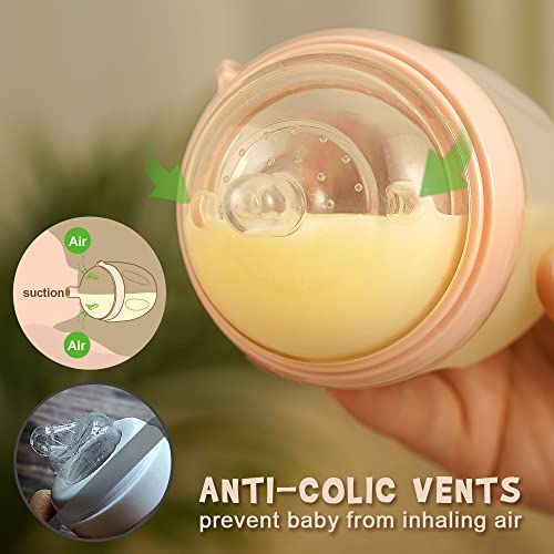 haakaa Gen.3 Silicone Baby Bottle Anti-Colic Baby Bottle with Slow Flow Nipple for Infant Newborn, 5.4oz/160ml, Peach