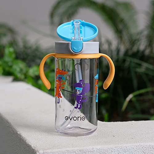 Evorie Tritan Toddler Sippy Cup with Silicone Straw, Spill-Proof Straw Water Bottle for Kids 1-4 Years Old, 10 oz, Removable Handles, Ideal for School