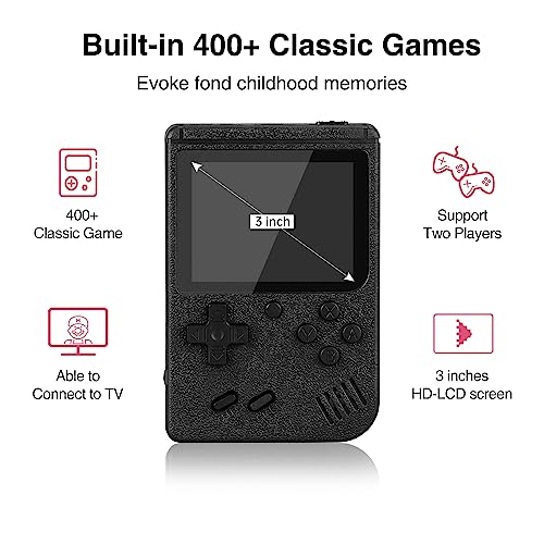 Handheld Game Console - Vaomon Retro Handheld Game Console Comes with Portable Shell, 400+ Classical FC Games, Gameboy Console Support Connecting TV & 2 Players, Ideal Gift for Kids & Lovers