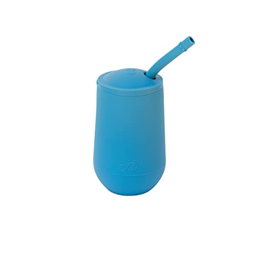 ez pz Happy Cup + Straw Training System - 100% Silicone Training Cup for Toddlers + Preschoolers - Designed by a Pediatric Feeding Specialist - 24 Months+ (Blue)