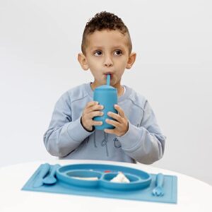 ez pz Happy Cup + Straw Training System - 100% Silicone Training Cup for Toddlers + Preschoolers - Designed by a Pediatric Feeding Specialist - 24 Months+ (Blue)