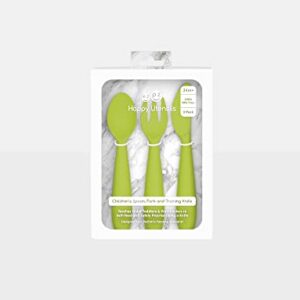 ezpz Happy Utensils - 100% BPA Free Fork, Spoon & Knife for Toddlers + Preschoolers + Self-Feeding - Designed by a Pediatric Feeding Specialist - 24 Months+ (Lime)