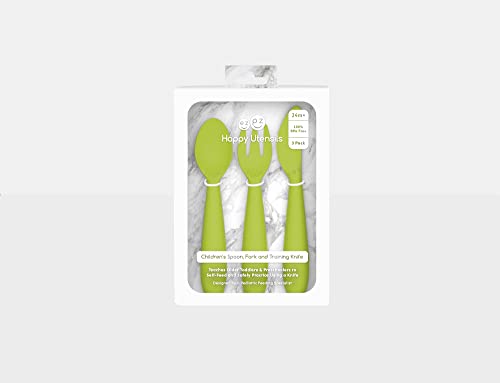 ezpz Happy Utensils - 100% BPA Free Fork, Spoon & Knife for Toddlers + Preschoolers + Self-Feeding - Designed by a Pediatric Feeding Specialist - 24 Months+ (Lime)