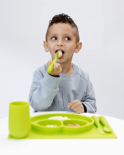 ezpz Happy Utensils - 100% BPA Free Fork, Spoon & Knife for Toddlers + Preschoolers + Self-Feeding - Designed by a Pediatric Feeding Specialist - 24 Months+ (Lime)