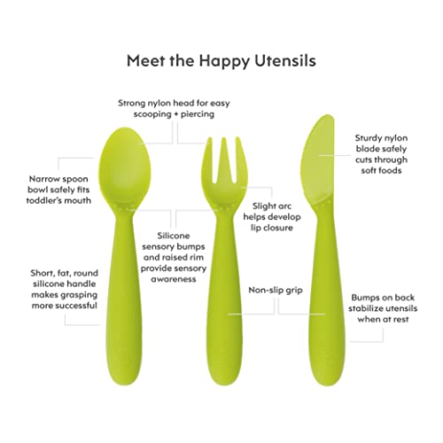 ezpz Happy Utensils - 100% BPA Free Fork, Spoon & Knife for Toddlers + Preschoolers + Self-Feeding - Designed by a Pediatric Feeding Specialist - 24 Months+ (Lime)