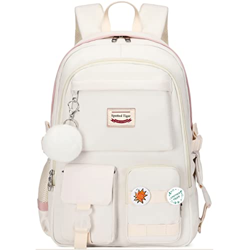 Spotted Tiger School Backpack for Girls Backpack with Lunch Box Anime Bookbag School Bag Kawaii Backpack Set for Teen Girls (White)