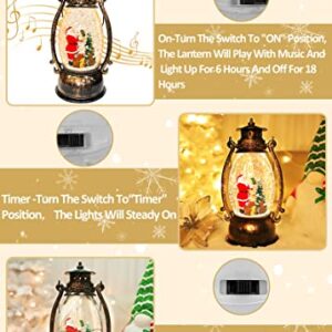 TURNMEON Lighted Christmas Snow Globe Lantern, Santa Claus Xmas Tree Timer Musical Christmas Decoration Gift USB or Battery Operated LED Water Glittering 8 Music Playing Christmas Decor Home Indoor