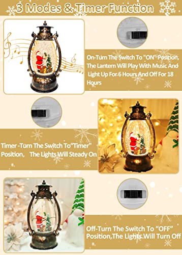 TURNMEON Lighted Christmas Snow Globe Lantern, Santa Claus Xmas Tree Timer Musical Christmas Decoration Gift USB or Battery Operated LED Water Glittering 8 Music Playing Christmas Decor Home Indoor