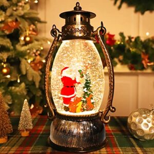 TURNMEON Lighted Christmas Snow Globe Lantern, Santa Claus Xmas Tree Timer Musical Christmas Decoration Gift USB or Battery Operated LED Water Glittering 8 Music Playing Christmas Decor Home Indoor